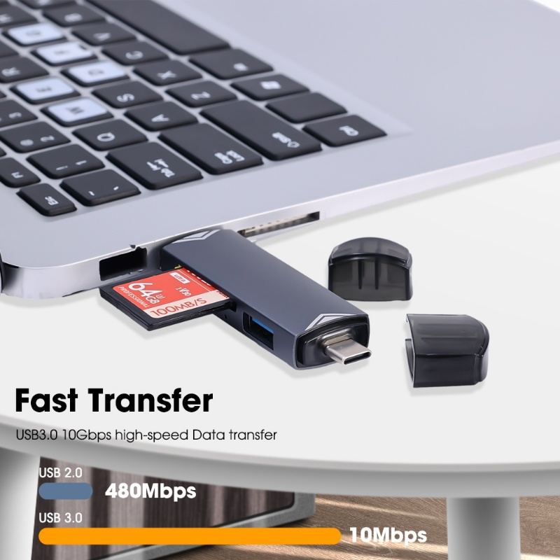 6-in-1 3.0 Card Reader Aluminum Alloy Memory Card Reading Adapter SD/TF ...