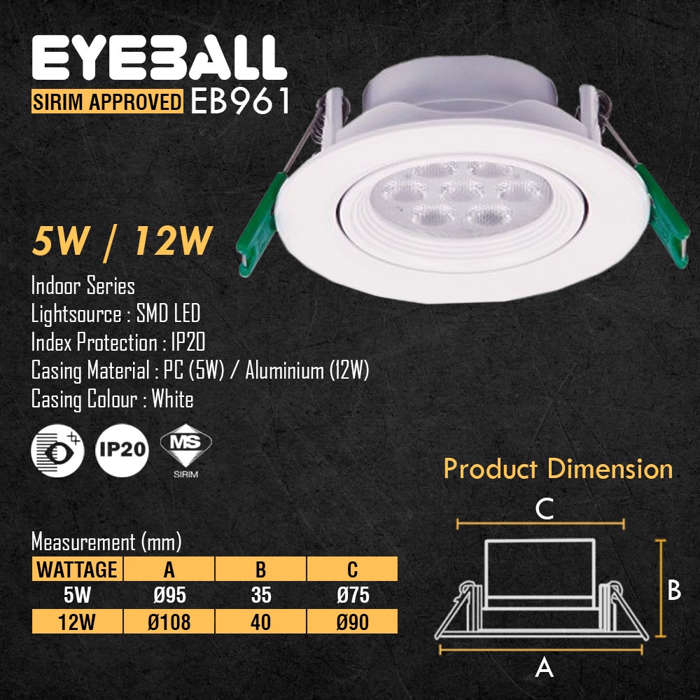 EB961 Recessed EYEBALL LED 5W / Plaster Ceiling LED Spotlight | Shopee ...
