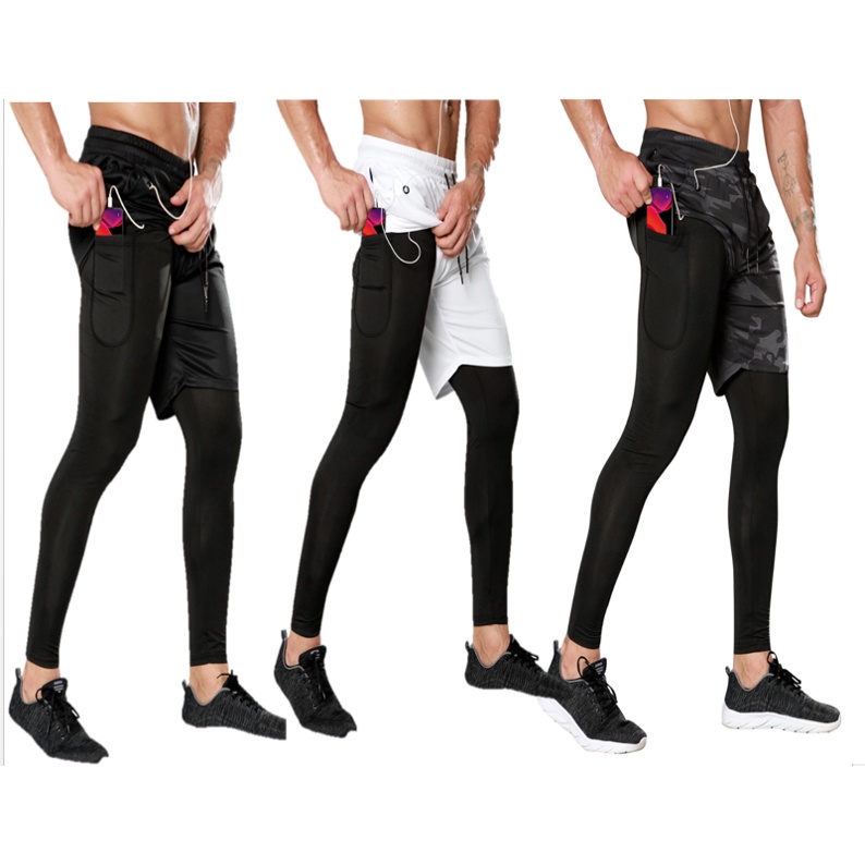 HAPPYPAL Sports Men Running Shorts Leggings 2 IN 1 Fitness Jogging ...
