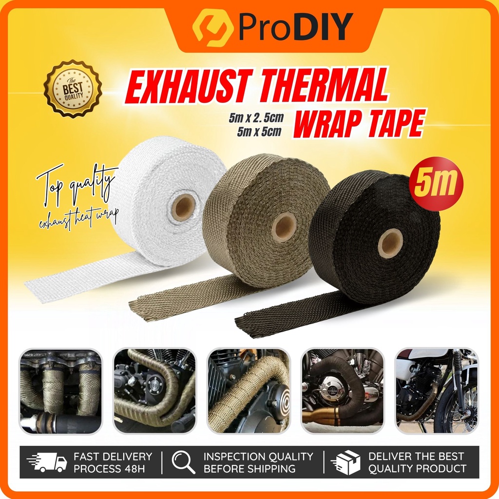 5M Exhaust Wrap Tape 5cm / 2.5cm Glass Fiber Insulation Heat Resistant ...