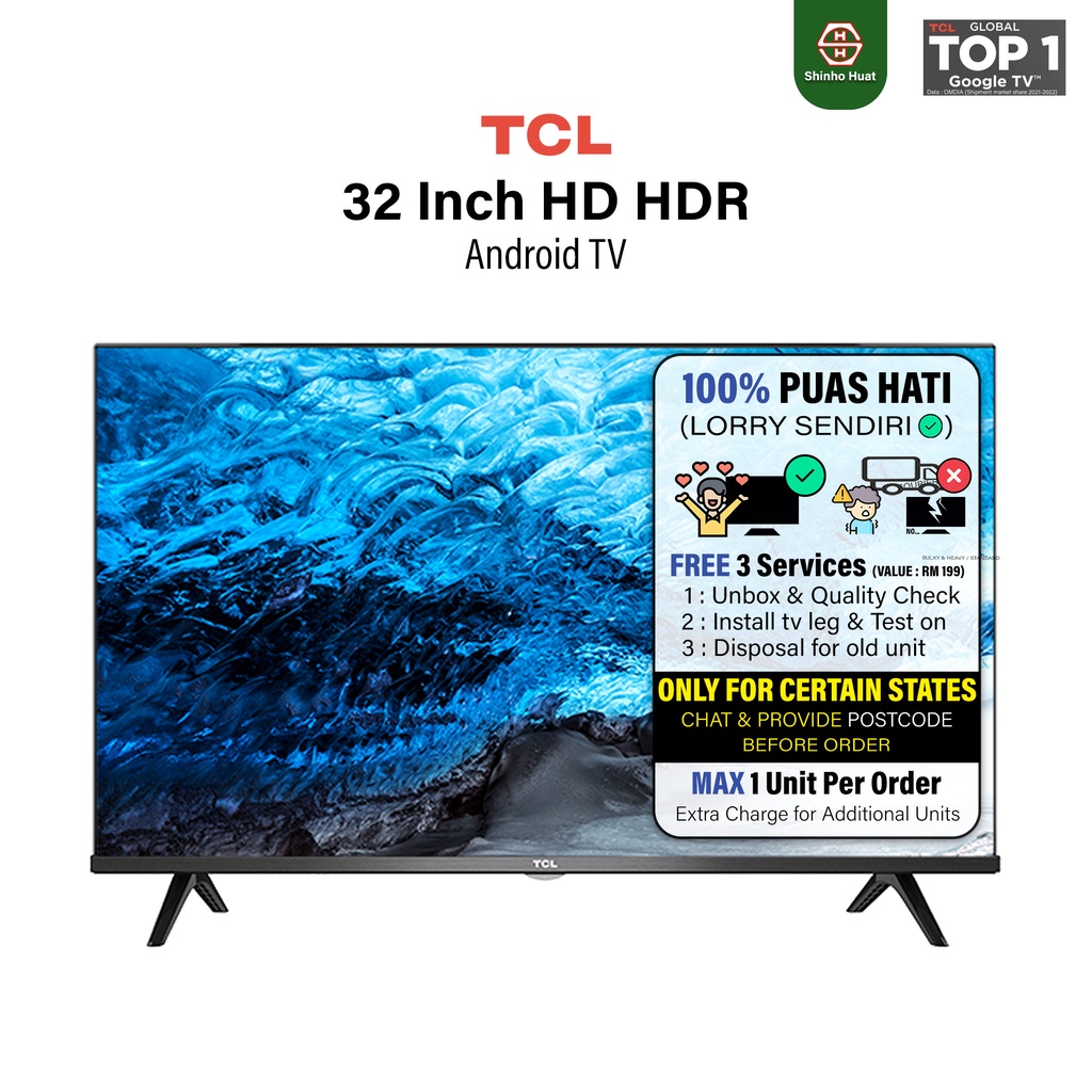TCL 32 Inch HD Android TV 32S65A DVB-T2 Netflix Youtube | Shopee Malaysia