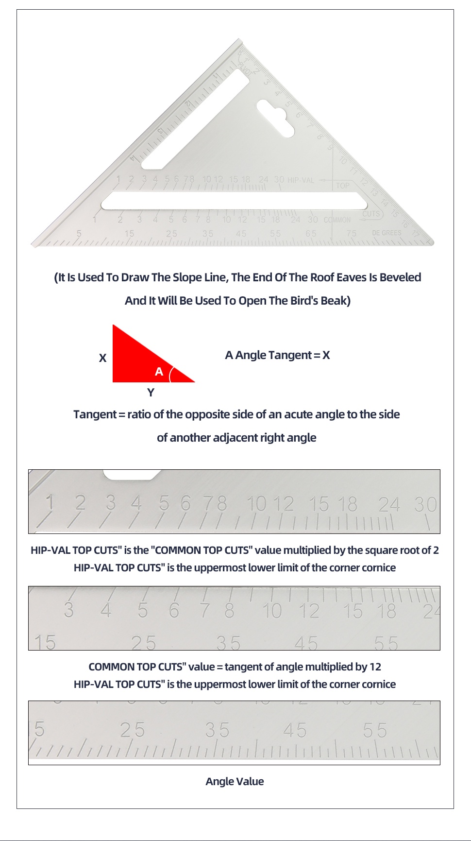 Triangle Ruler 7Inch Measurement Tool Aluminium Alloy Carpenter Set ...