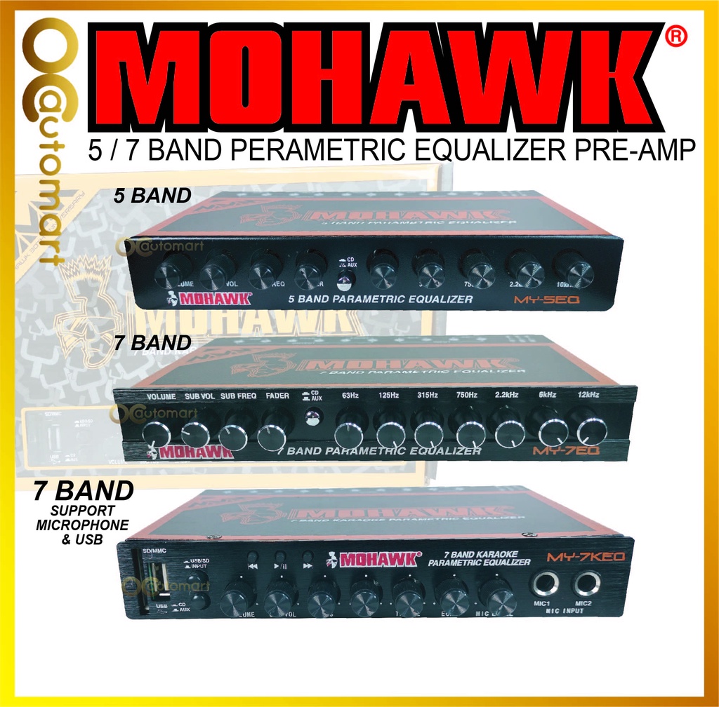 MOHAWK Pre Amp Car Audio MY-SERIES 5 Band 7 Band Parametric Equalizer ...