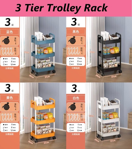 P 3 Tier Storage Rack Bookshelf Small Trolley Movable Multi-Layer Snack ...
