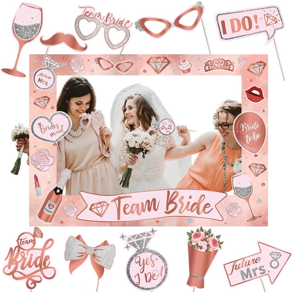 25pcs Team Bride Photo Booth Frame Set Prop Paper Wedding Bachelorette ...