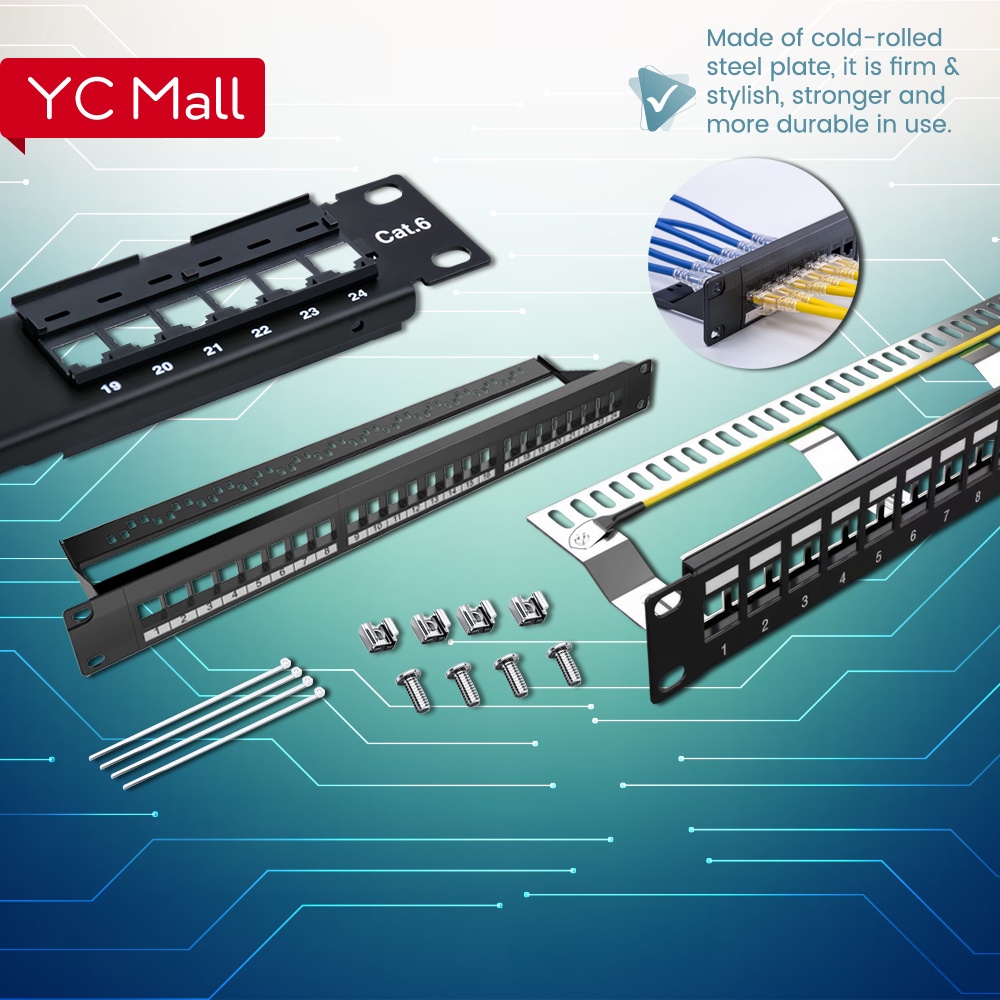 24 Ports Shielded Unshielded Cat6 Cat6A RJ45 19" 1U Rackmount Blank ...