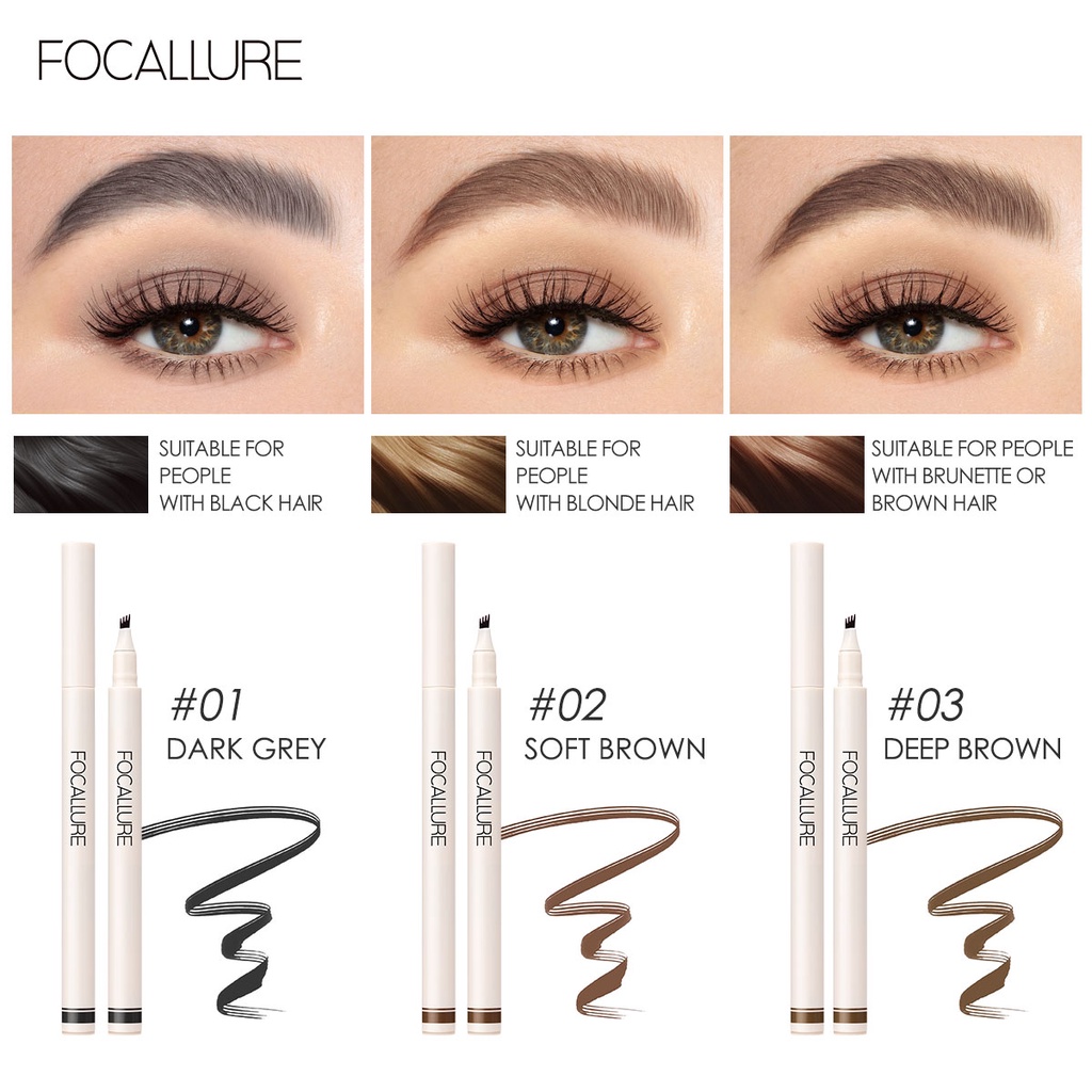 FOCALLURE FA161 Fluffmax Tinted Brow Ink Pen Four-Head Bifurcation Three Waterproof Long-Lasting ...