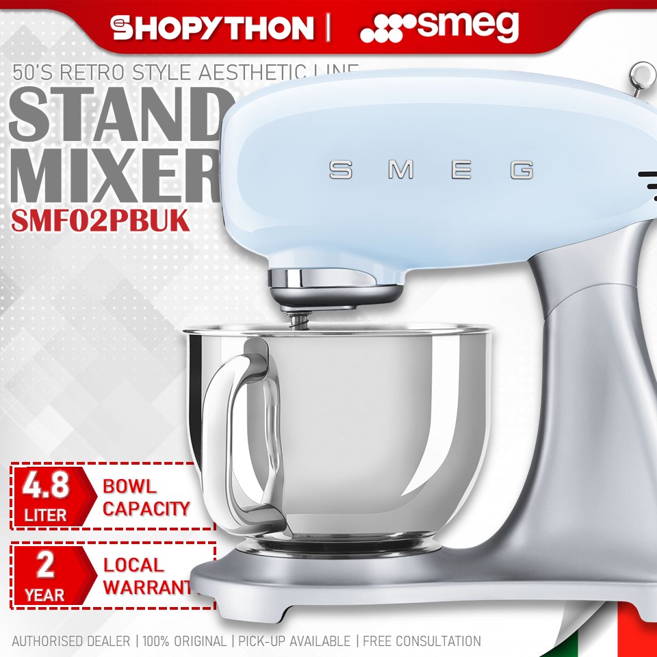 SMEG Stand Mixer SMF02PBUK - Pastel Blue (4.8L/800w) Direct Drive Motor ...