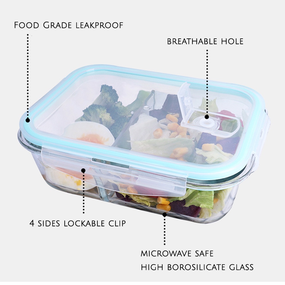 ZPLUS Square Glass Lunch Box Glass Food Container Oven Microwave Safe ...