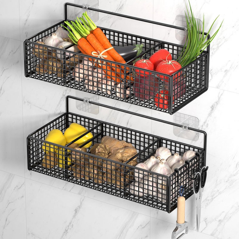【IN STOCK】1/2/3 Kitchen Shelving No-Punch Wall Mount Storage Racks ...