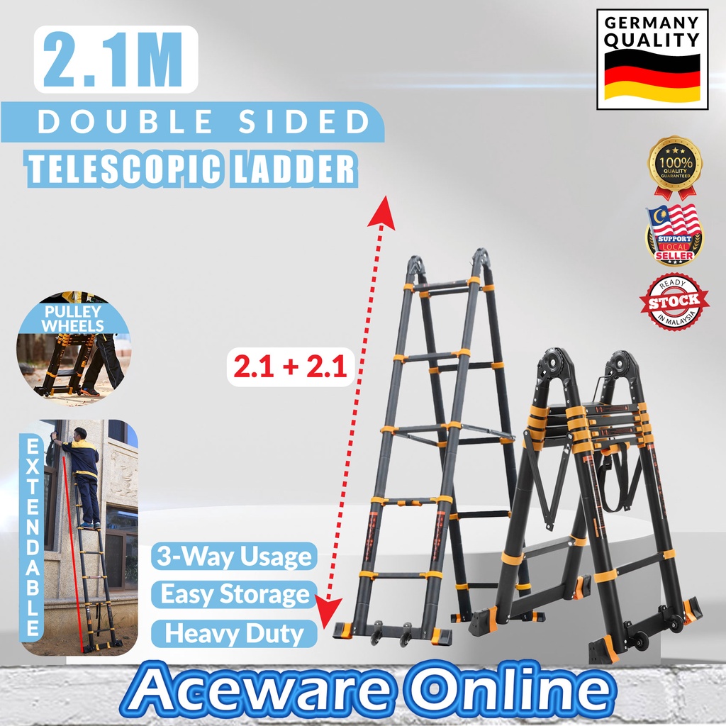 2.1M Double Sided Telescopic Ladder Extendable Foldable Portable ...
