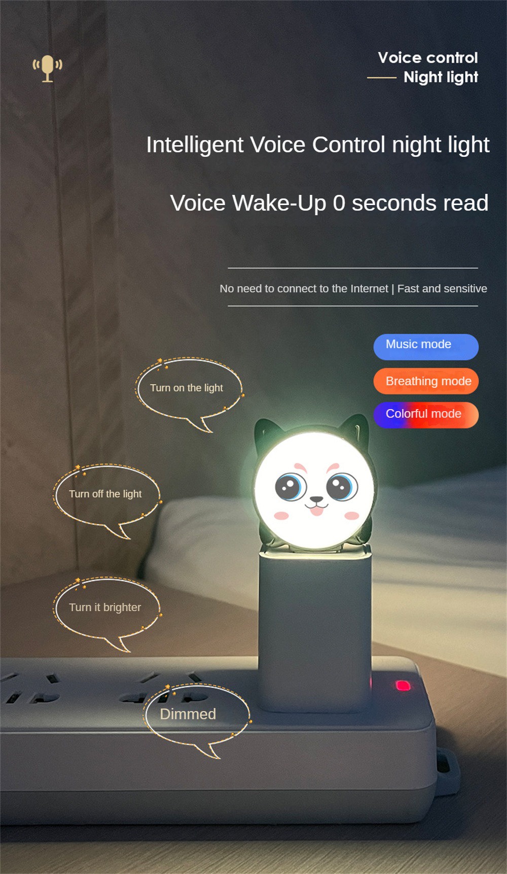 Usb Intelligent Voice Lamp Cute Cat English Soft Light Eye Protection ...