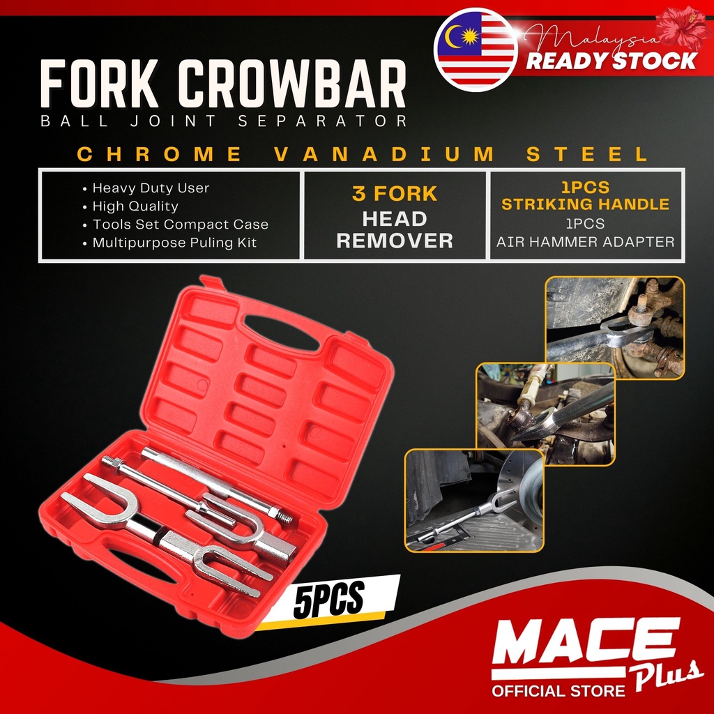 5PCS Fork Crowbar Ball Joint Separator Case Set Tool Pickle Steel Kit ...