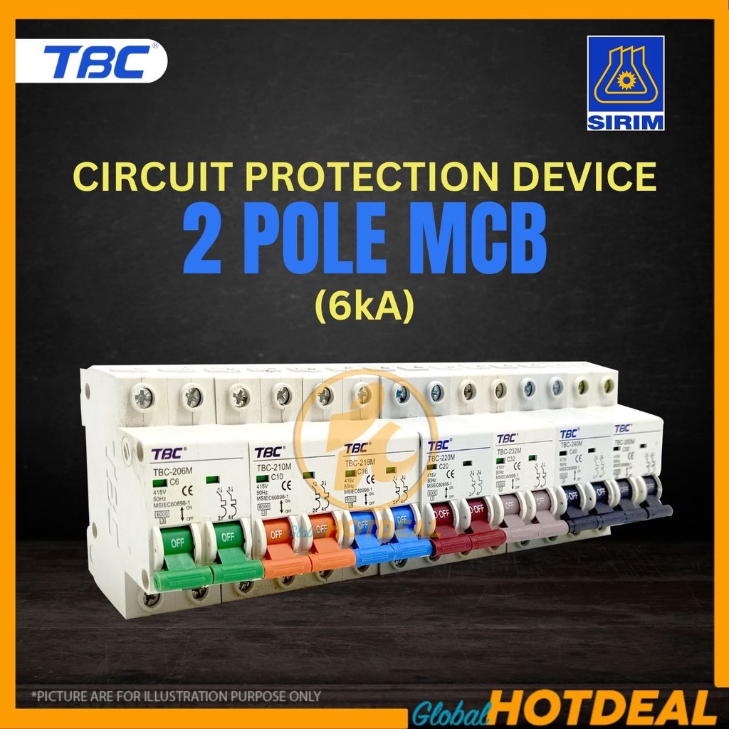 [SIRIM] TBC 2 POLE MCB Double Pole Miniature Circuit Breaker MCB DIN Rail Mount MCB Box Kotak ...