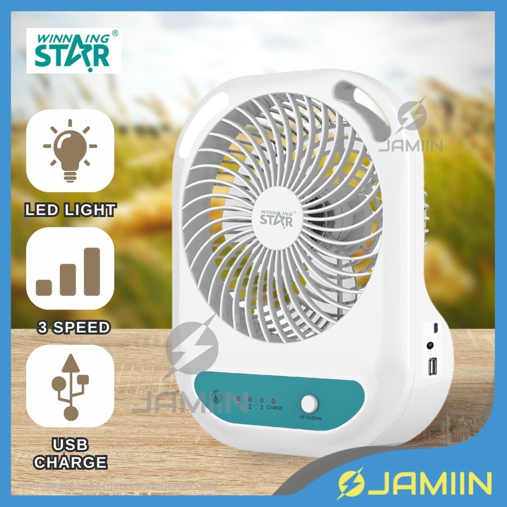 WINNING STAR USB Rechargeable Portable Table Fan With LED Light 18650 ...