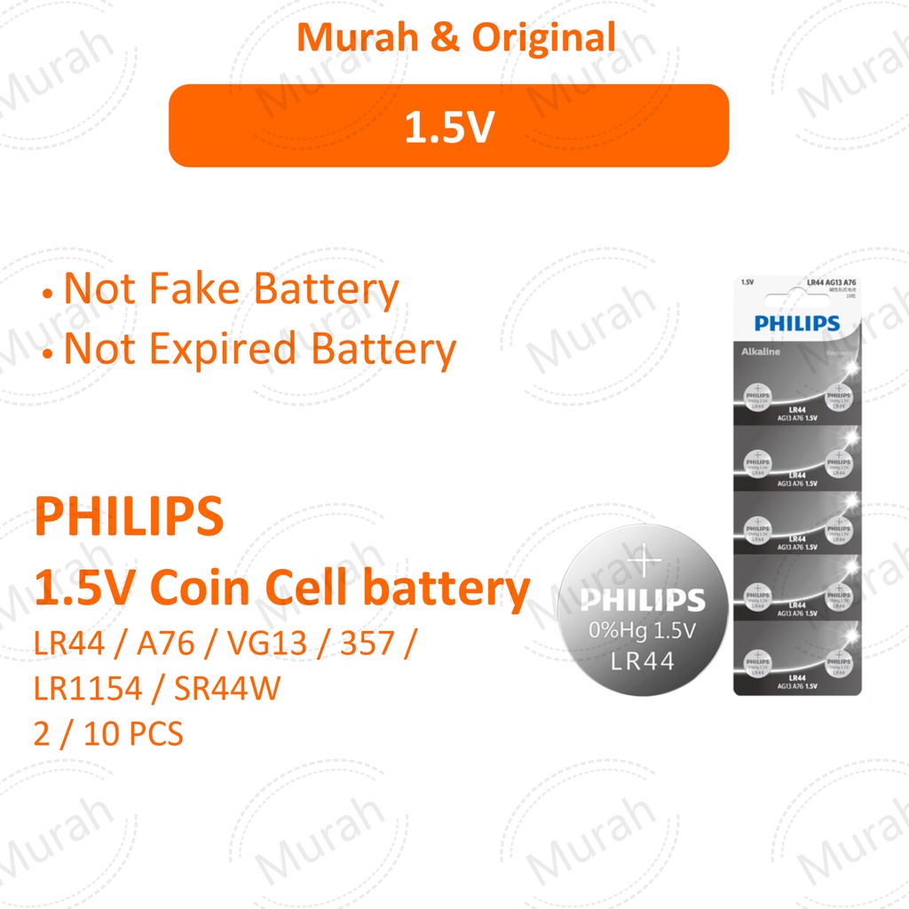 [Authorised Reseller] PHILIPS LR44 A76 AG13 Battery Bateri Batteri Coin ...