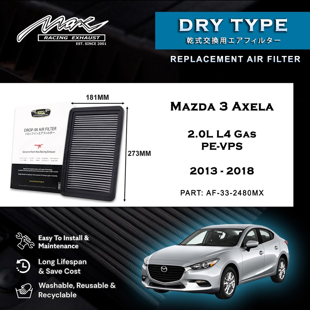 Mazda 3 Axela 2.0L L4 Gas PE-VPS 2013-2018 33-2480MX Max Racing Exhaust ...