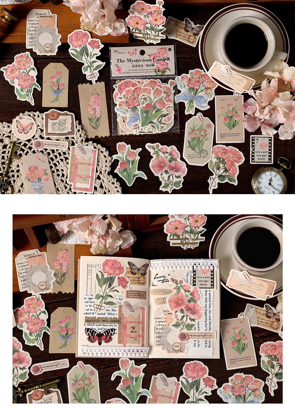 ENWEI 20 Pcs [Flower Bouquet Love Series] Vintage Journal Stickers ...