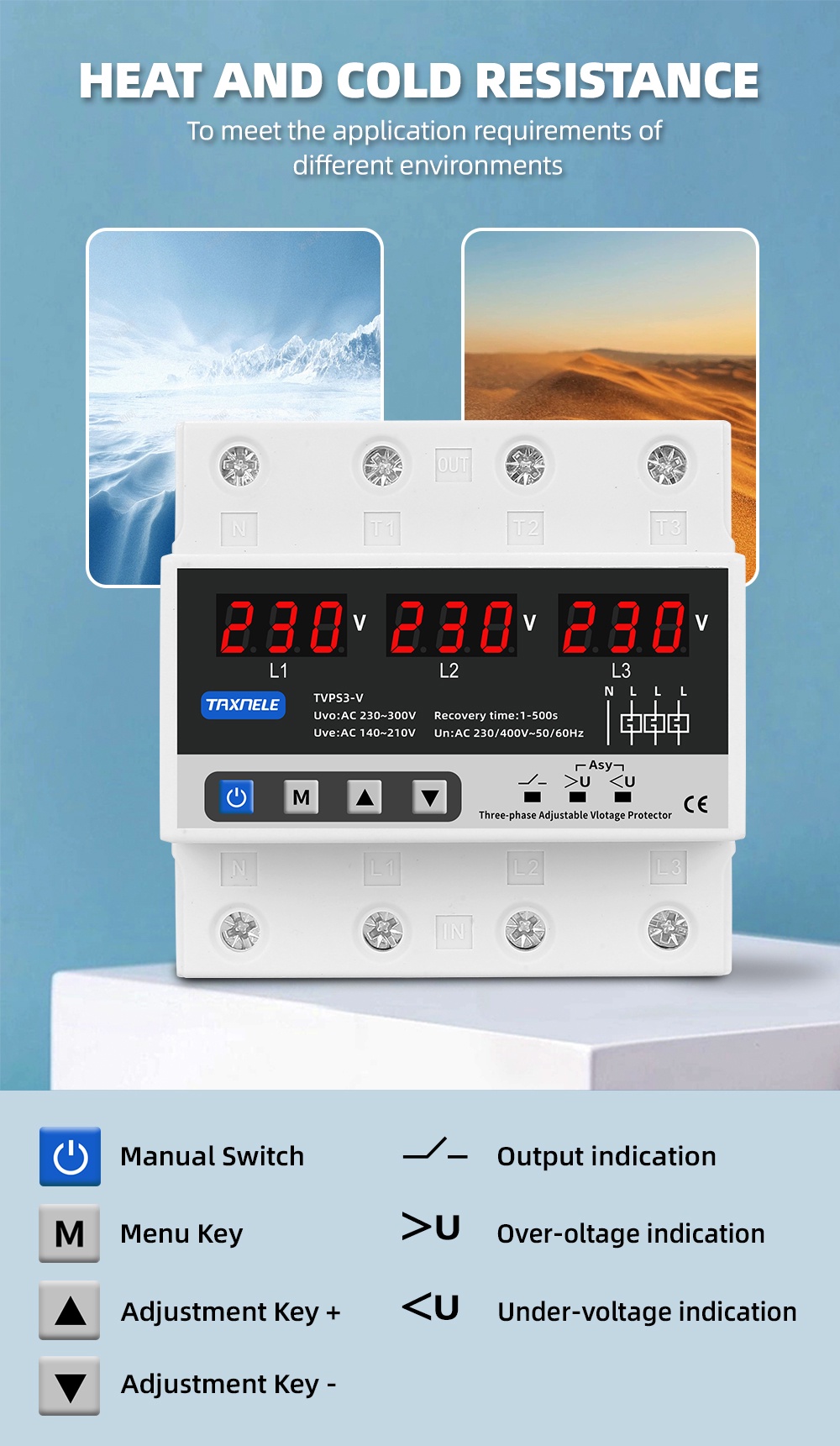 3 three phase Voltage Relay Protector 63A 60A 220V 380VAC 3P+N Over ...
