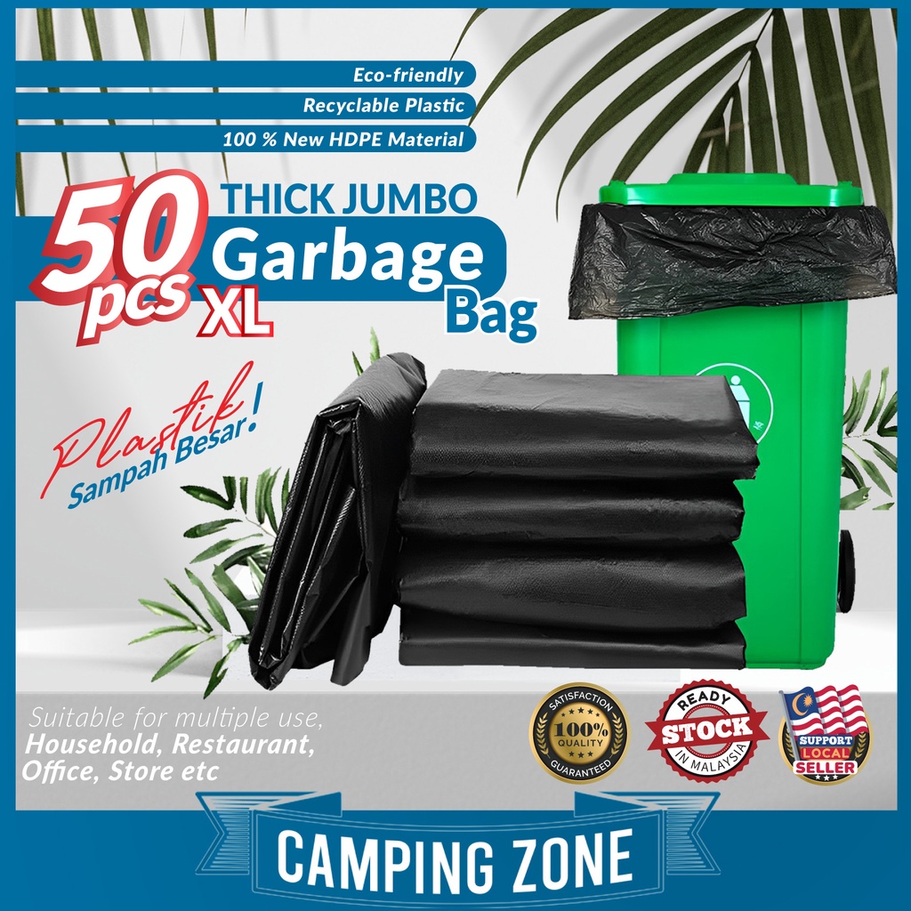 50PCS XL Jumbo Thick Garbage Bag Plastik Beg Sampah Hitam Besar Tebal ...