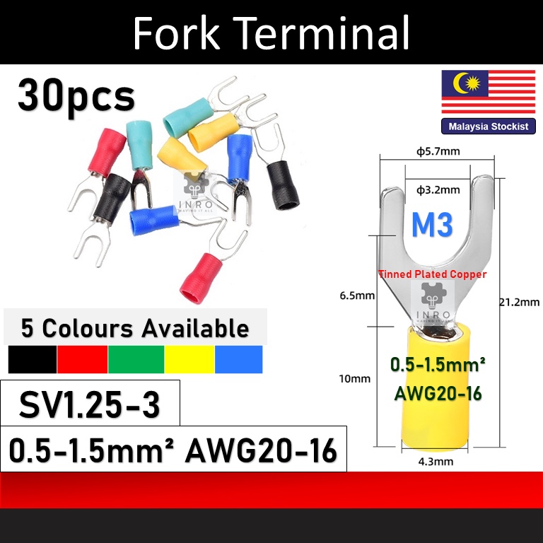 [30PCS] SV1.25-3 SV1.25-3.5 SV1.25-4 SV1.25-5 SV1.25-6 Red Furcate Fork Spade Wire Crimp Pressed ...