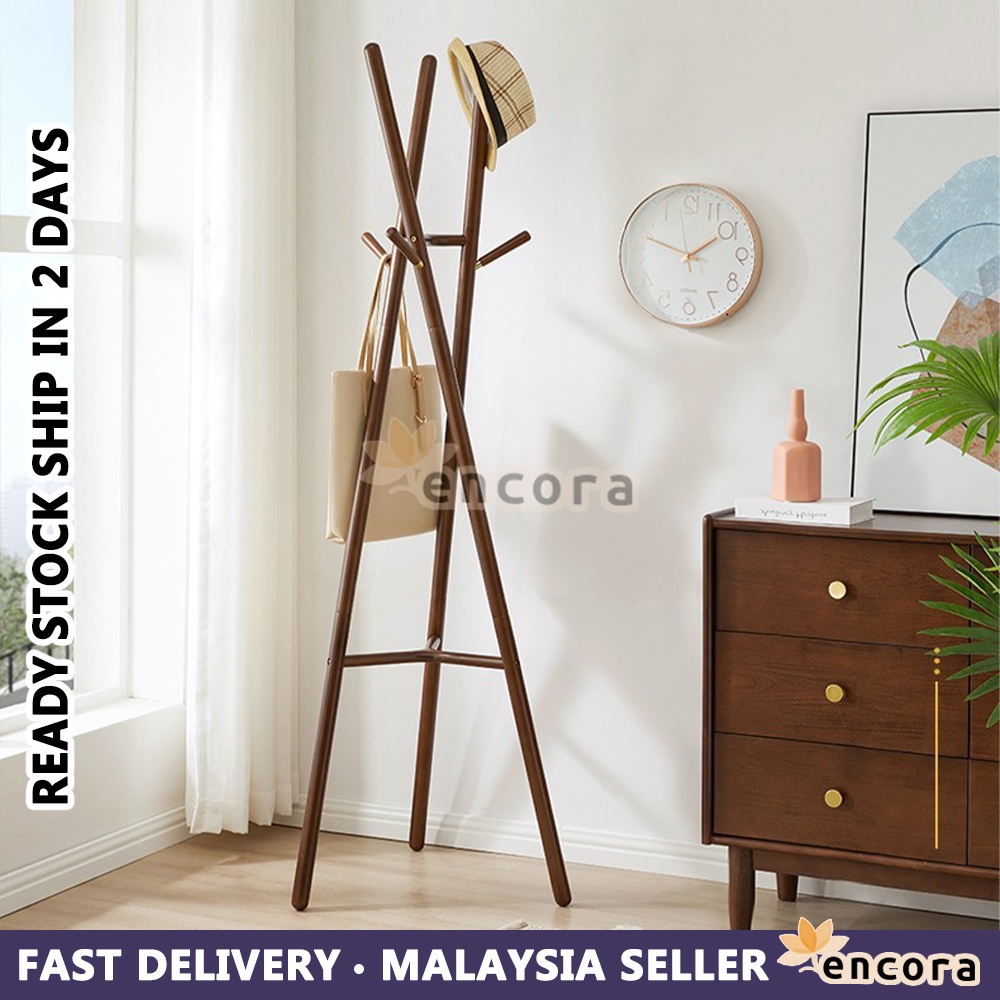 [1PC] Encora Wooden Coat Hanger Hanging Pole Hook Rack Clothes ...