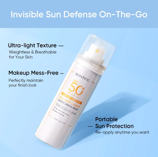 SKINTIFIC All Day Light Sunscreen Mist Spray SPF50 PA++++ Whitening ...