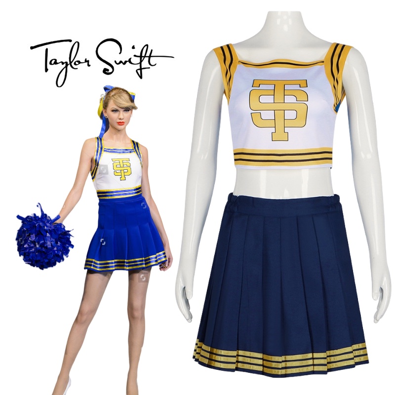 Taylor Cheerleader Uniform Swift Halloween Blue White Cosplay Costume ...