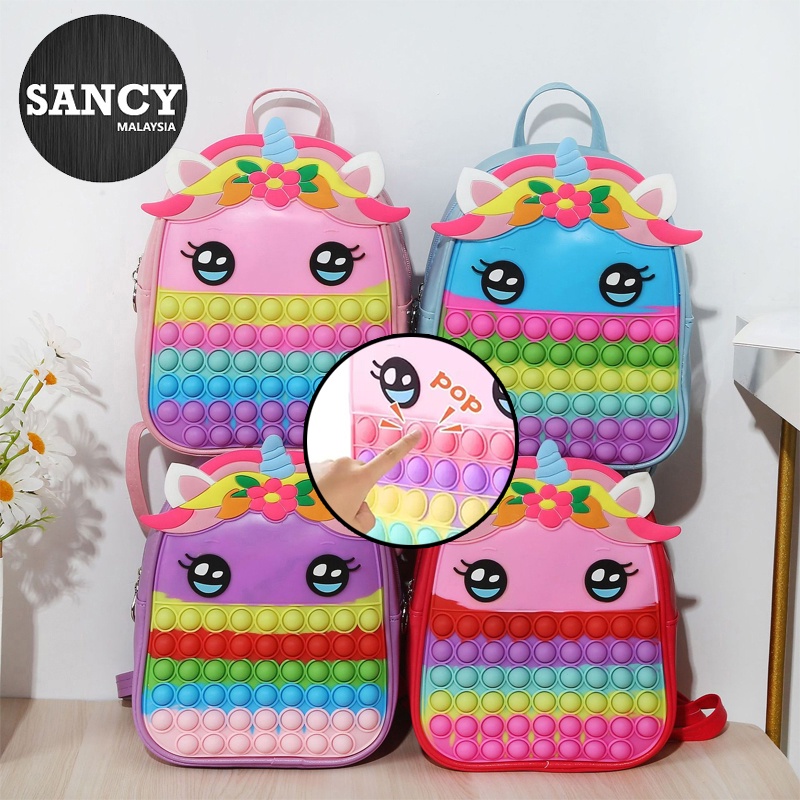 SANCY Pop It Kids Backpack Fidget Toy Unicorn Rodent Pioneer Silicone ...