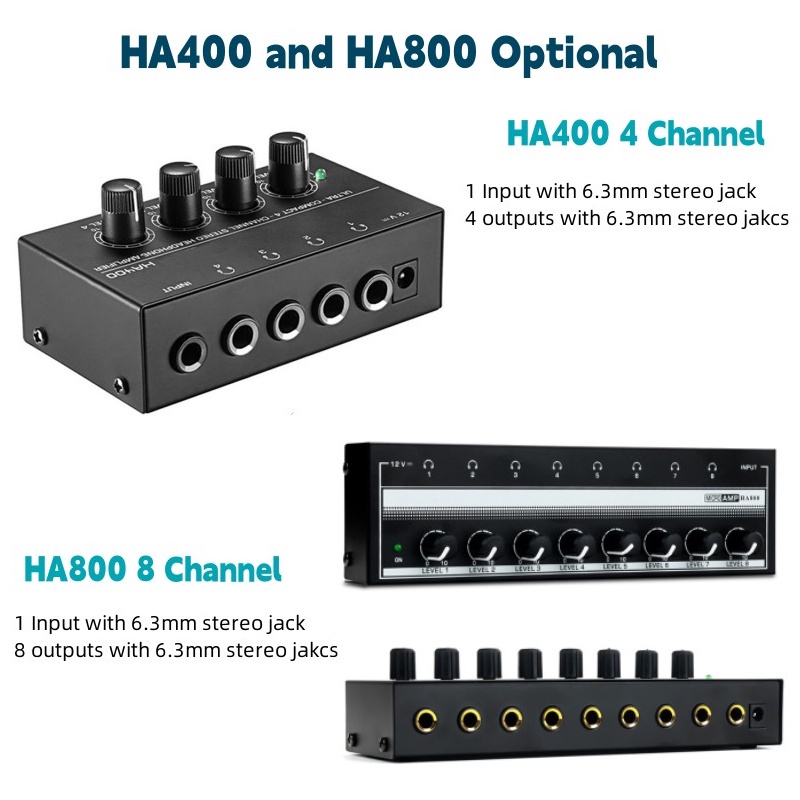 Ultra Compact HA400 /HA800 Headphone Amplifier, 4 /8 Channel Stereo ...