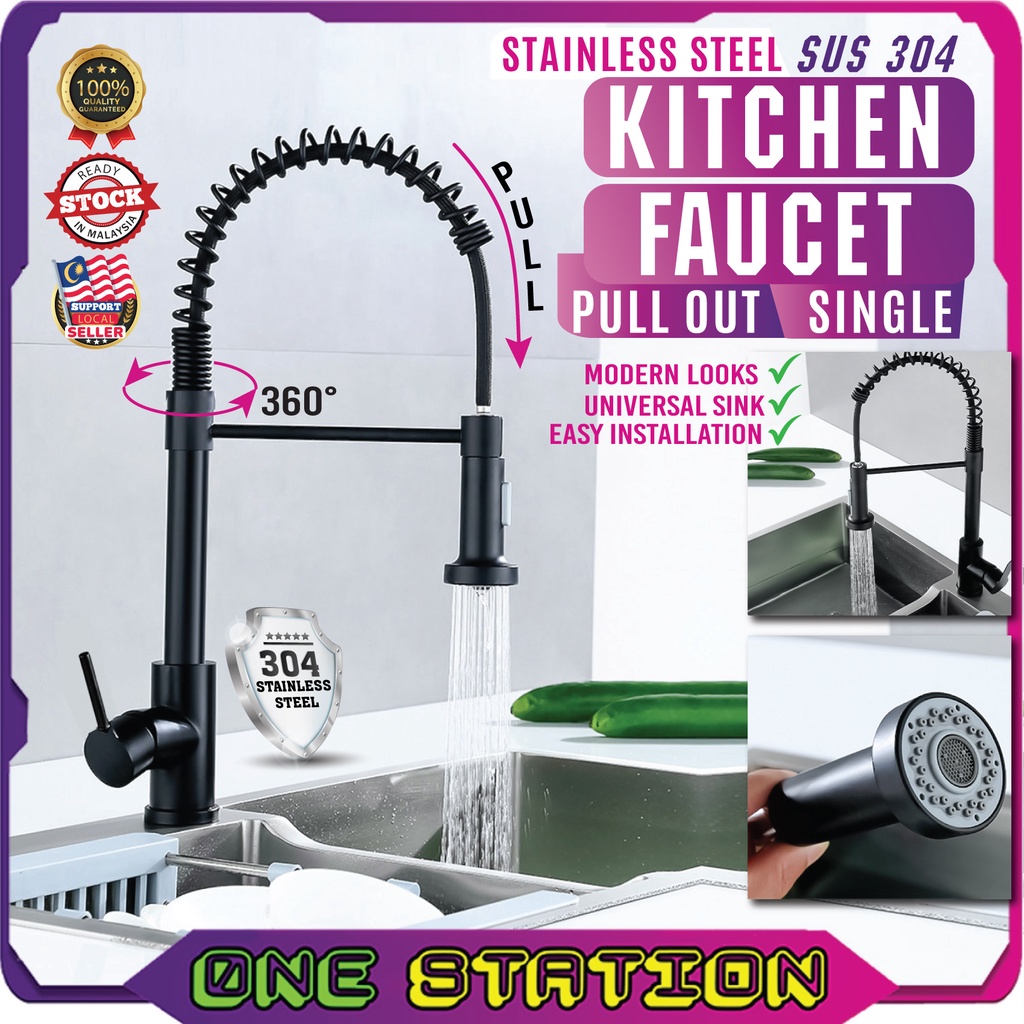 Stainless Steel 304 Single Pull Out Kitchen Faucet Modern Mixer Tap ...