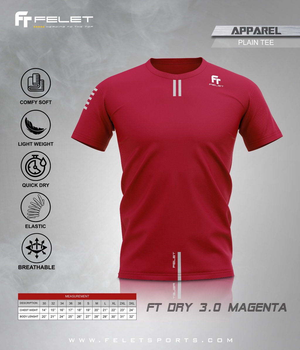 FELET DRY FIT 3.0 BADMINTON Round Neck Jersey Microfiber Baju Badminton T-Shirt Short Sleeve ...