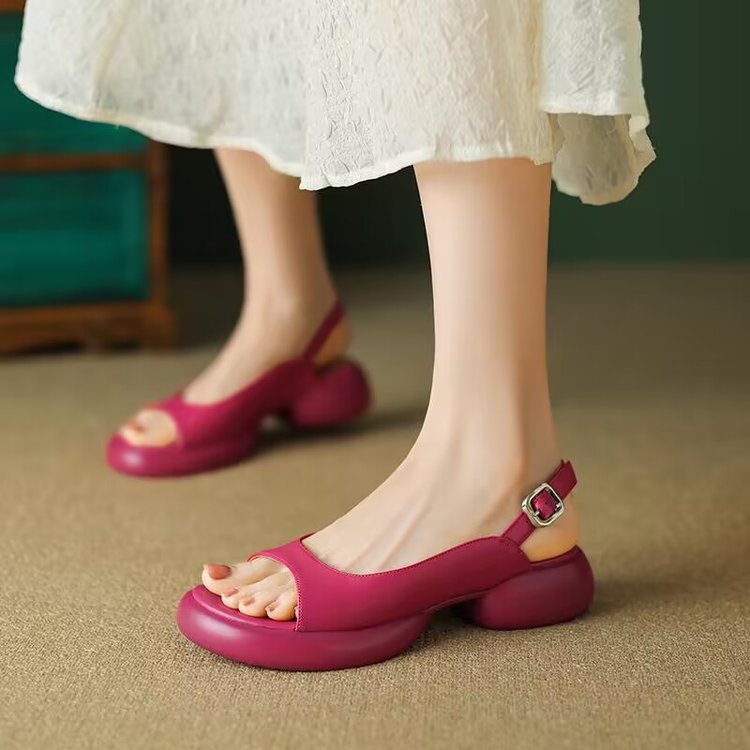 Soft Sole Sandals Women Retro Round Toe Open Toe Sandals | Shopee Malaysia