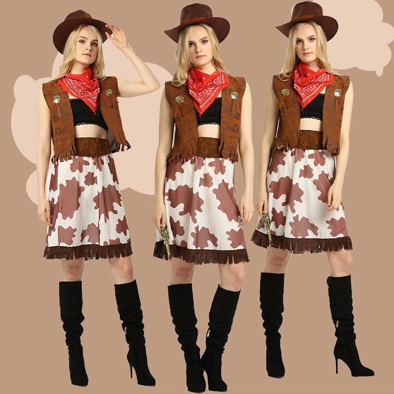 Western Cowboy Costume Cosplay Suit For Kids Boy Brown White Dress For ...