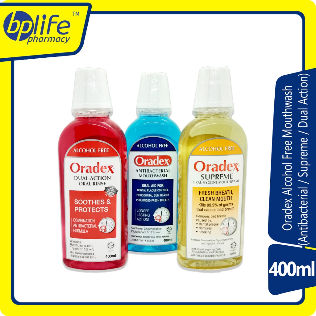 Oradex Alcohol Free Mouthwash 400ml (Antibacterial/ Supreme/ Dual ...