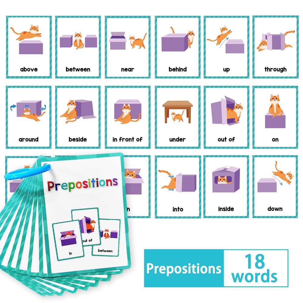 10pcs Children Learning Prepositions English Flashcards Educational ...