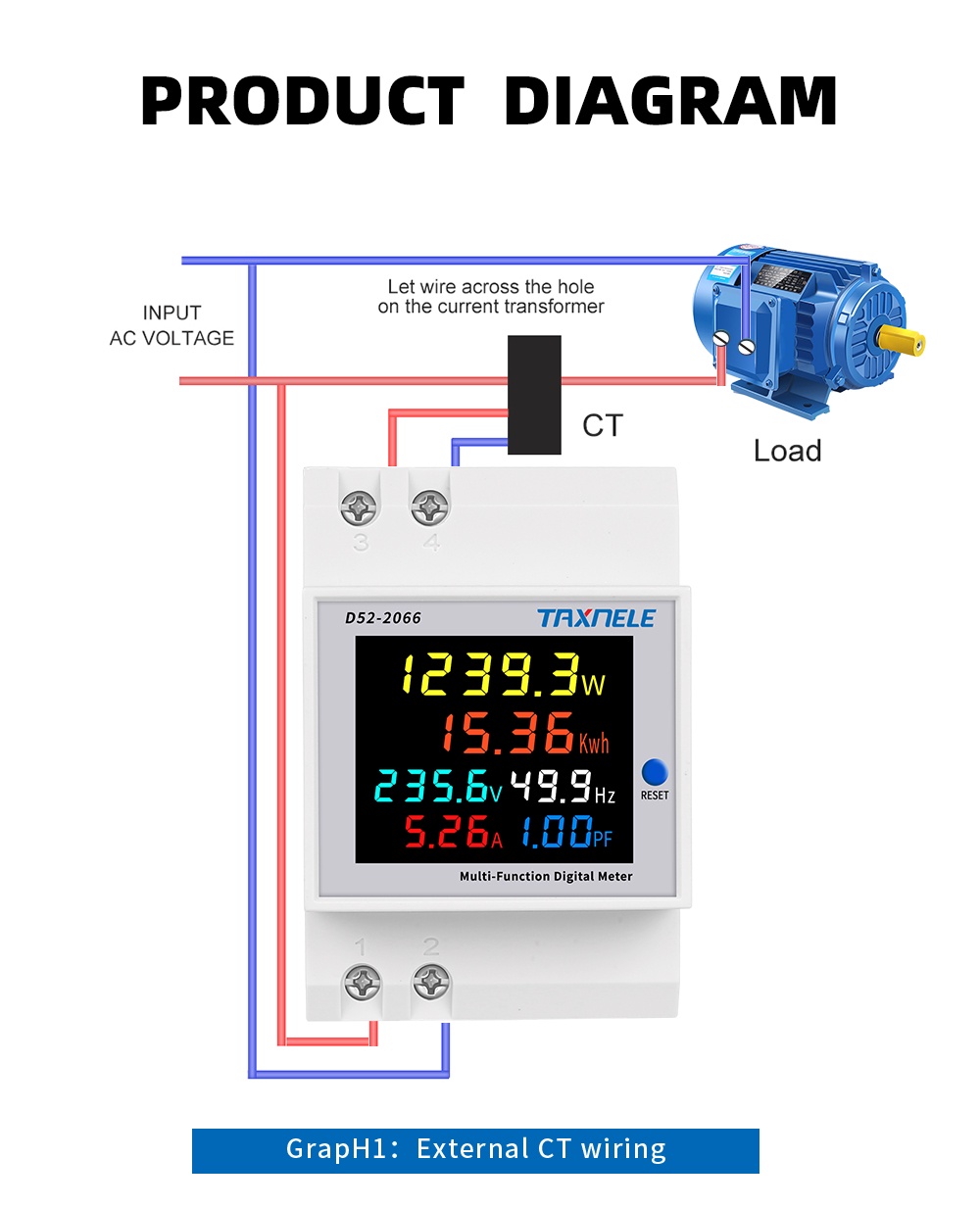 D52-2066 6IN1 din rail AC monitor 110V 220V 380V 100A Voltage Current ...