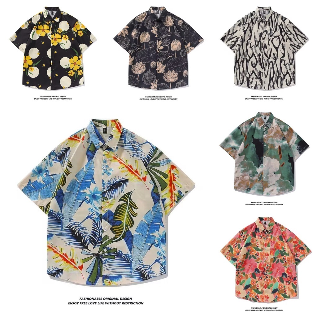 M-3XL Summer short sleeve shirt men's Hawaiian beach shirt resort style ...