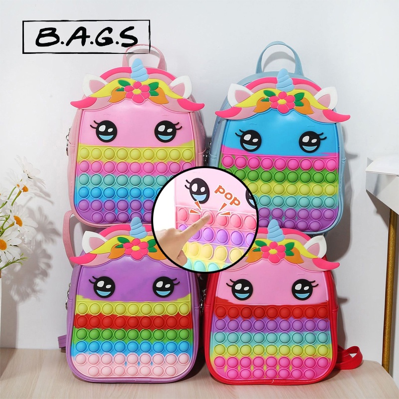 TheBags Pop It Kids Backpack Fidget Toy Unicorn Rodent Pioneer Silicone ...
