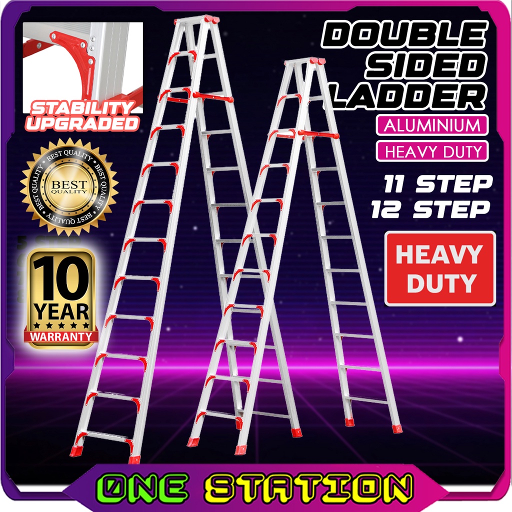 11/12 Step Heavy Duty Ladderman Aluminium Double Sided Ladder Multi ...