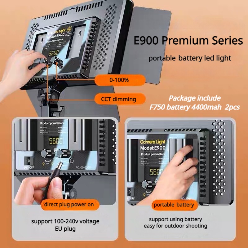 E900 LED Camera Light Protable Battery Light 55W Flat Panel Lamp LED Video Fill Light Battery ...