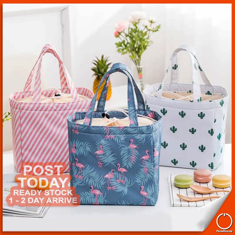 𝐇𝐎𝐓 / 𝐂𝐎𝐋𝐃 Drawstring Lunch Box Bag Dual Use Thermal Insulated Food ...