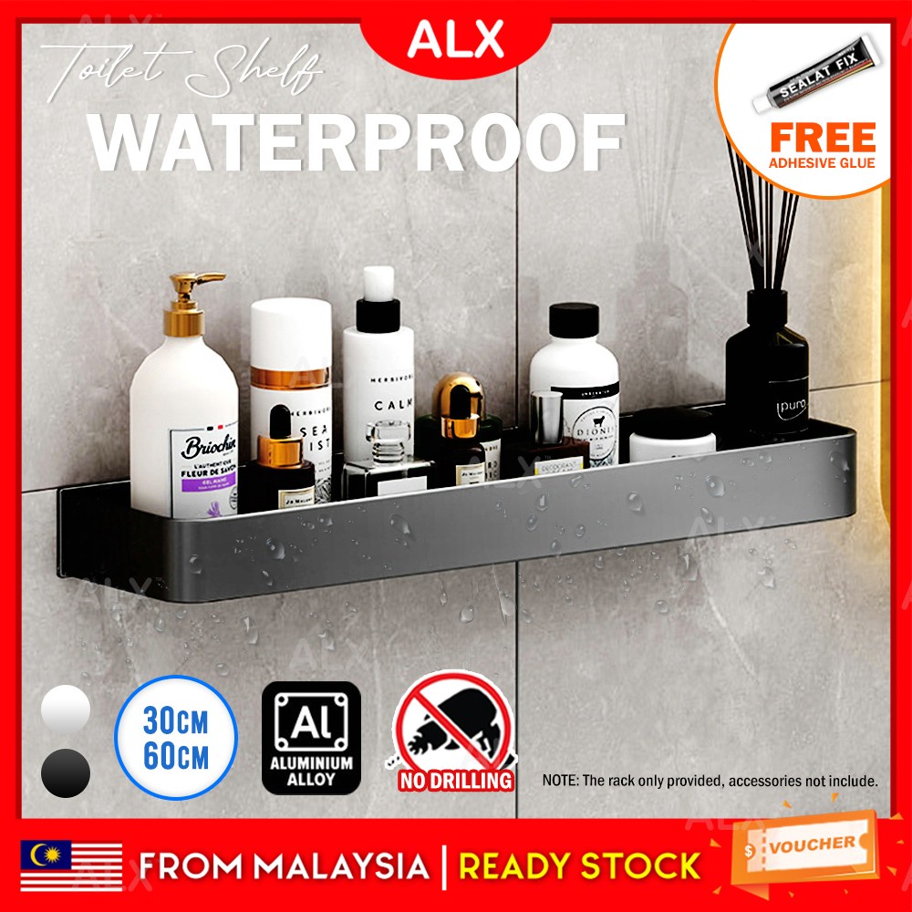 ALX 60cm Aluminium Rack Bathroom Rack Organizer Rack No-Drilling Wall ...