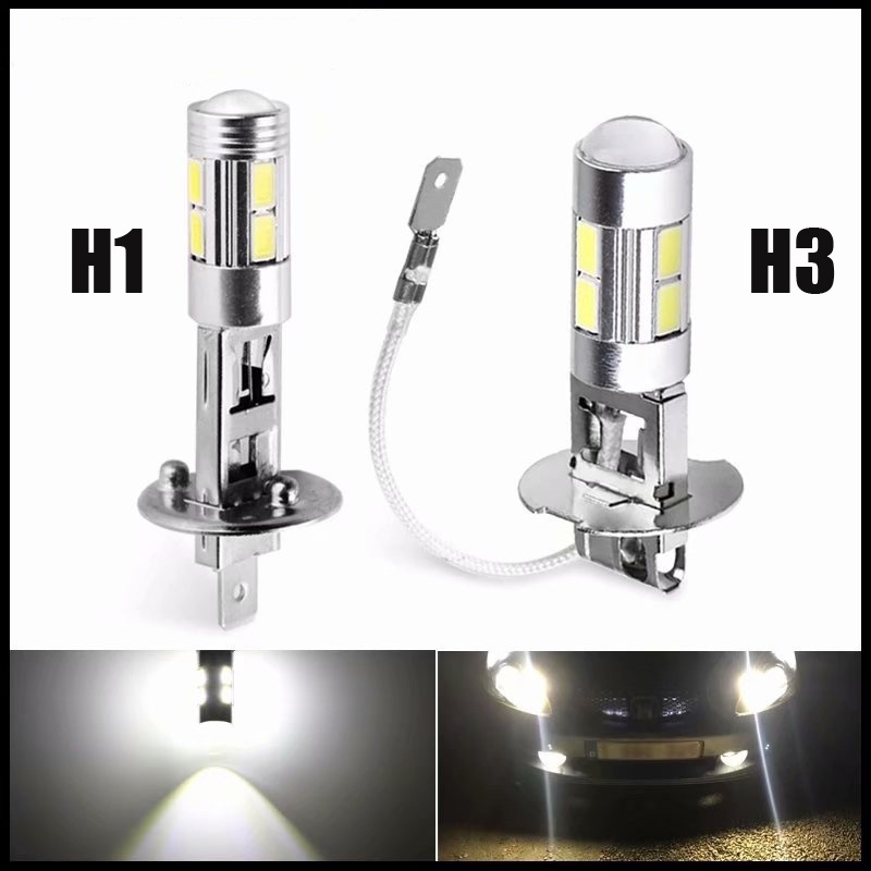 2PCS H1 H3 LED Bulbs 6000K White 10-SMD 5630 Car Fog Light Driving DRL ...