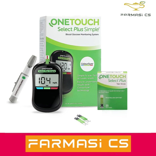 ONETOUCH Select Plus Simple Meter + Lancing Pen + 25s strips EXP:07/ ...