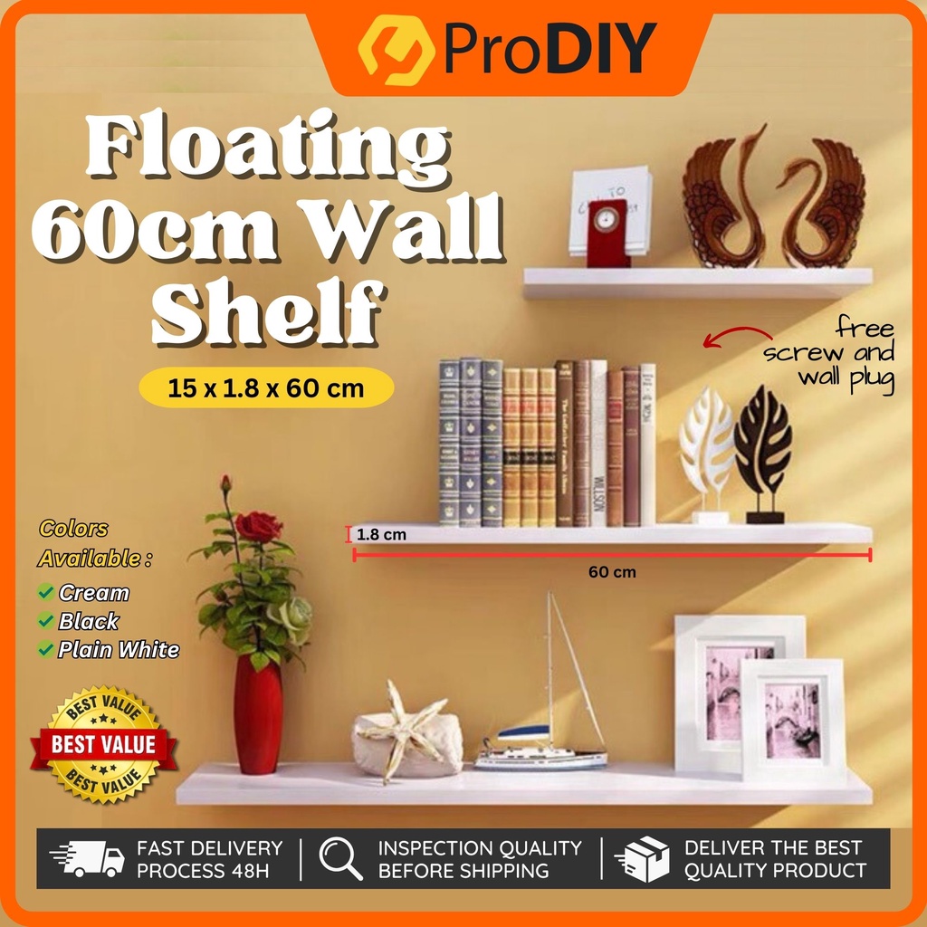 60cm Floating Shelf Wall Mounted Shelf Rak Dinding Home Decor Wall ...