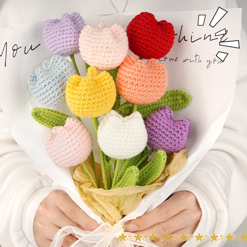 Hand Woven Flower Handmade Tulip Bouquet Crochet Tulip Flower Wool DIY ...
