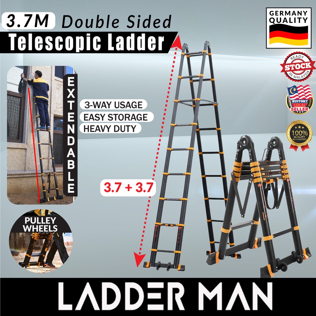 3.7M Double Sided Telescopic Ladder Extendable Foldable Portable ...