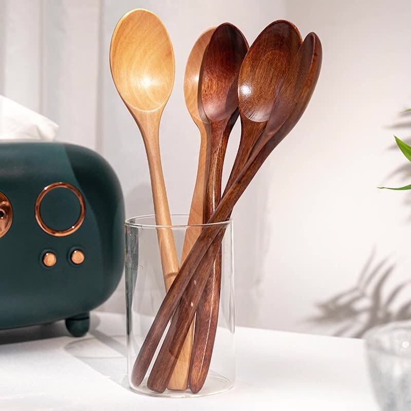 Wooden Spoons 6 Pack Wooden Spoons Salad Stirring Spoons Long Handled ...