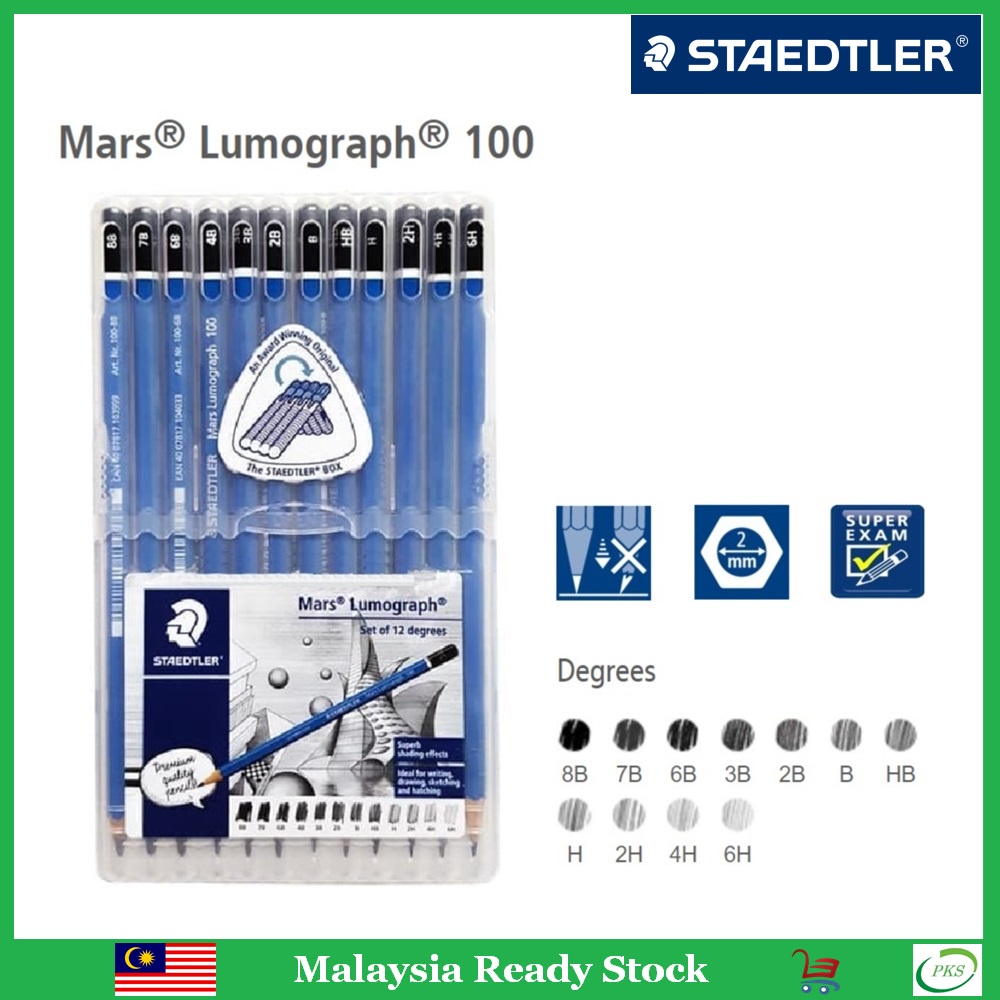 Staedtler Mars Lumograph 100 Drawing Pencil Set of 12 Degrees Premium Quality Pencil | Shopee ...